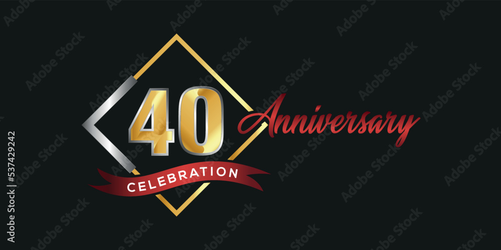 40th anniversary logo with golden and silver box, confetti and red ...