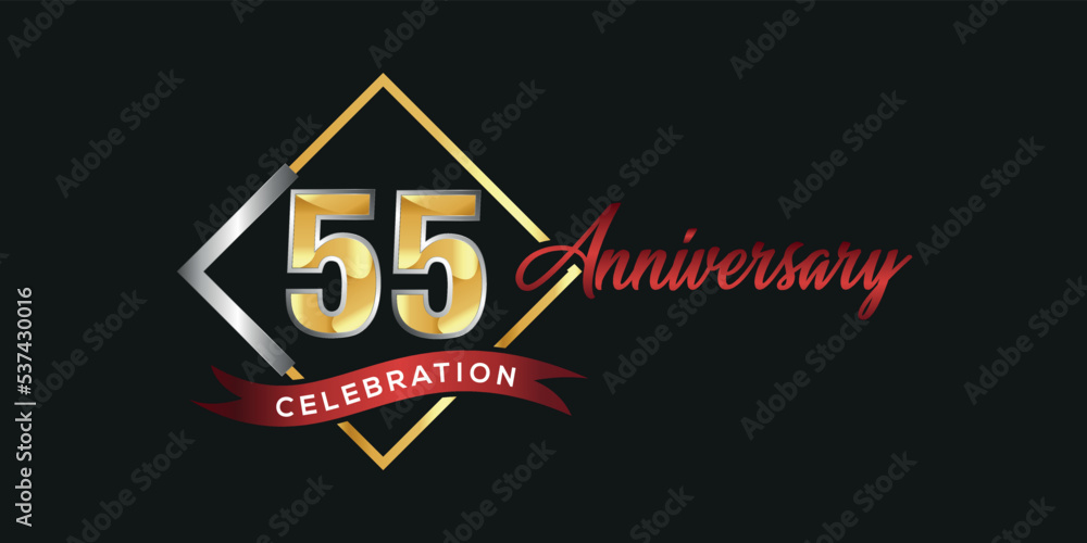 55th anniversary logo with golden and silver box, confetti and red ...