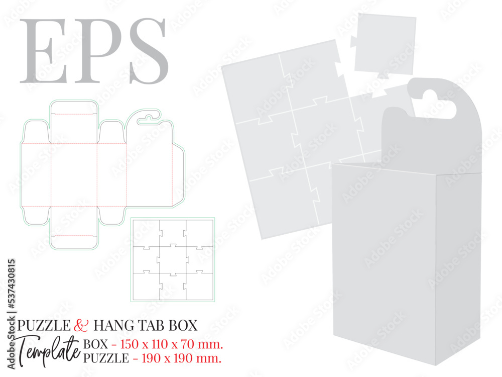Vecteur Stock Hang Tab Box Template with puzzle, Vector with die cut ...