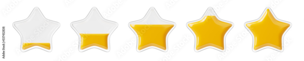3D render set of rating stars isolated on white background. Colorless ...