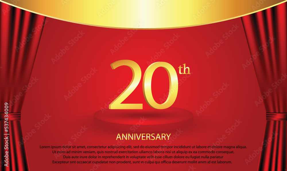 20th Anniversary celebration. 20 year Anniversary Celebration with red background. Podium ...