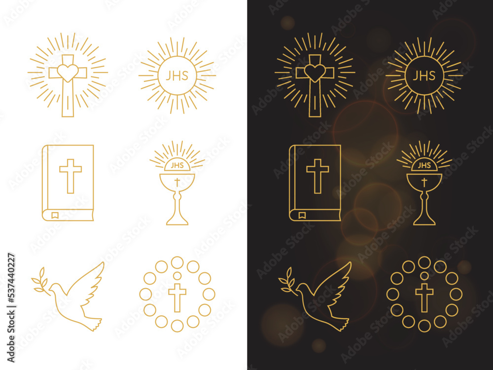 The set of First Communion. Christian Religion sign. Isolated Vector ...