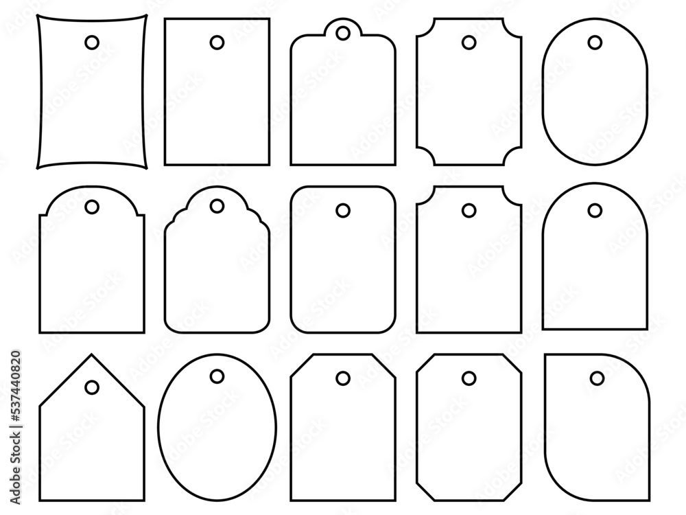 Set of white gift card, price tag with black stroke. Isolated png ...