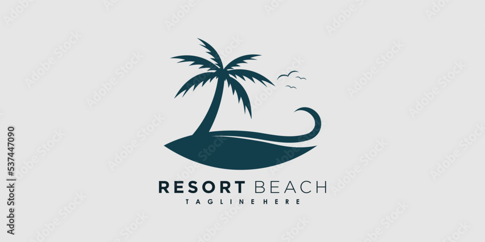 resort beach logo design vector with icon palm creative concept Stock ...