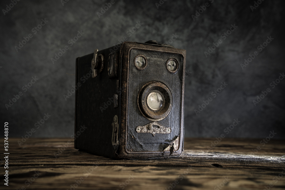 Vintage small box camera. Classic Rollbox, old fashioned retro style ...