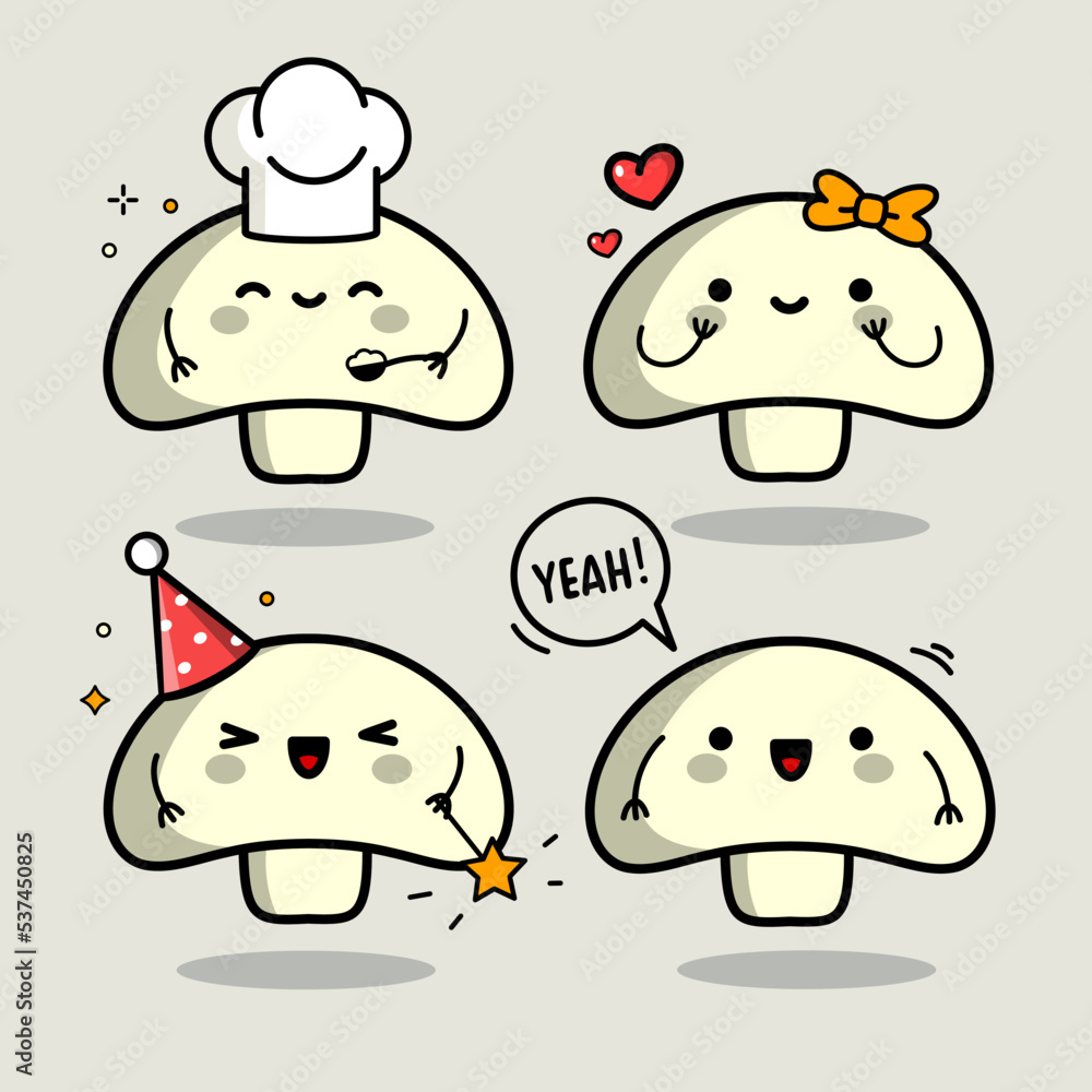 Kawaii mushroom characters collection. Happy mushroom illustration in ...