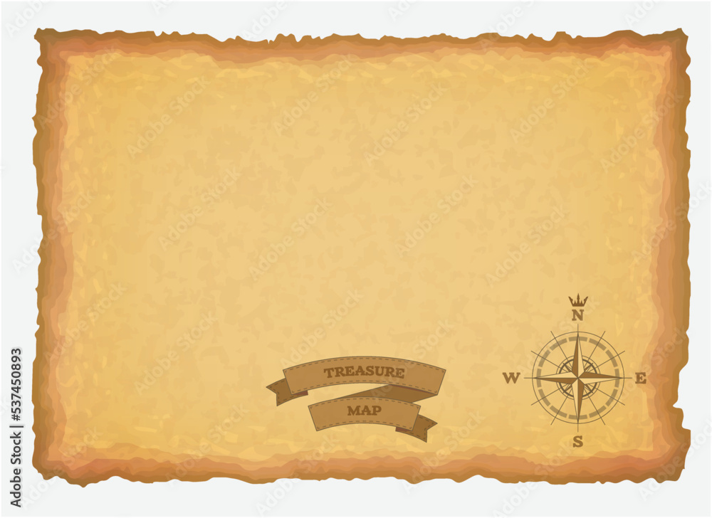 Map template. Wind rose, and text banner ribbon on old brown paper ...