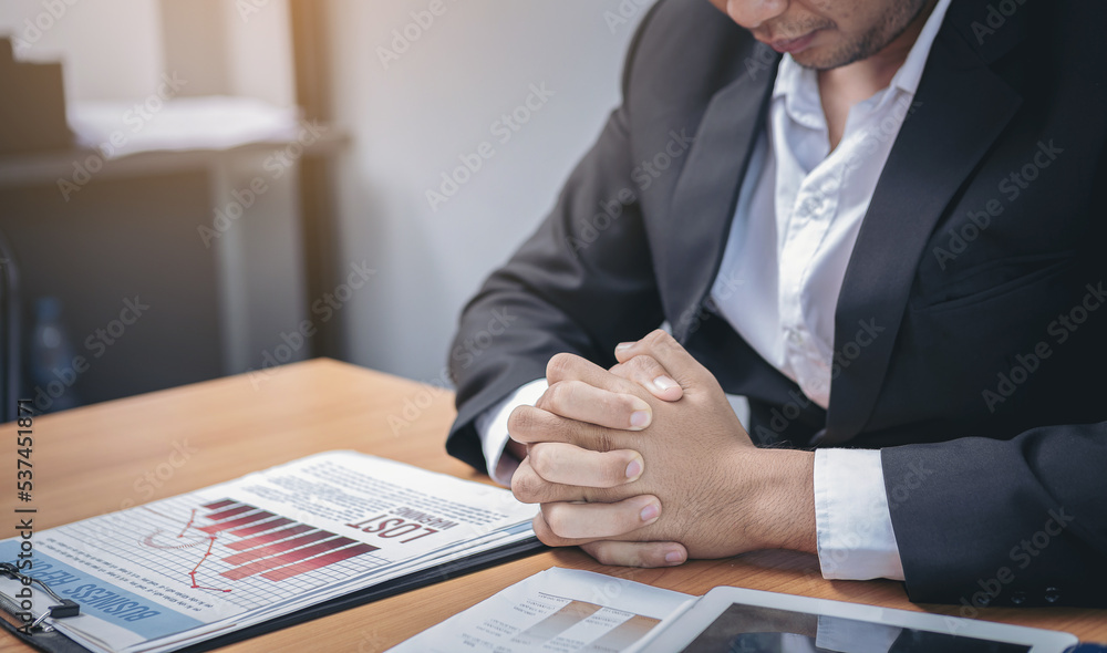 Bad investment or economic crisis concept. Businessman is disappointed ...