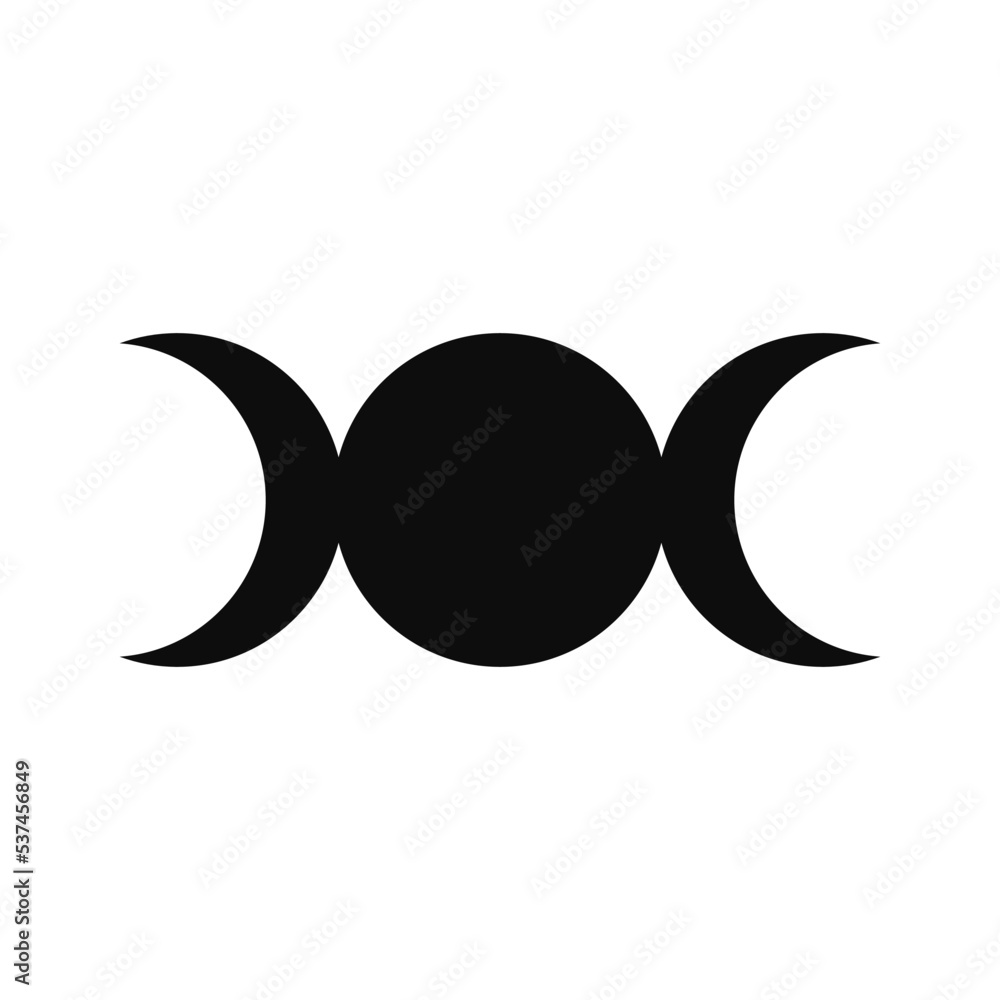 Triple moon vector flat illustration icon - Black Wiccan ancient ...
