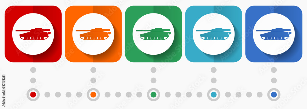 Tank vector icons, infographic template, set of flat design combat ...