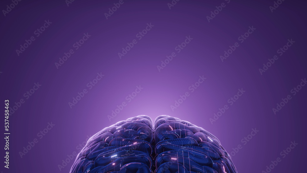 3D Rendering of human brain with glowing led light from digital data ...