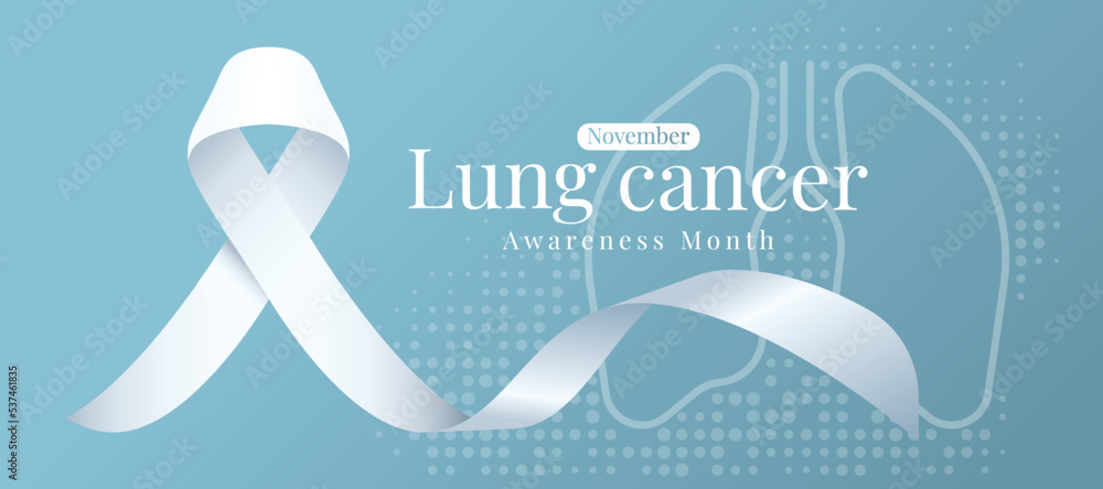 Lung cancer awareness month - white awareness ribbon waving on line ...