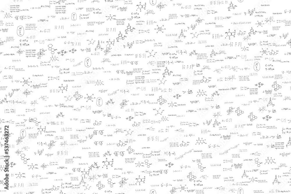 Mathematics, chemistry, physics. hand-drawn. scientific, educational ...