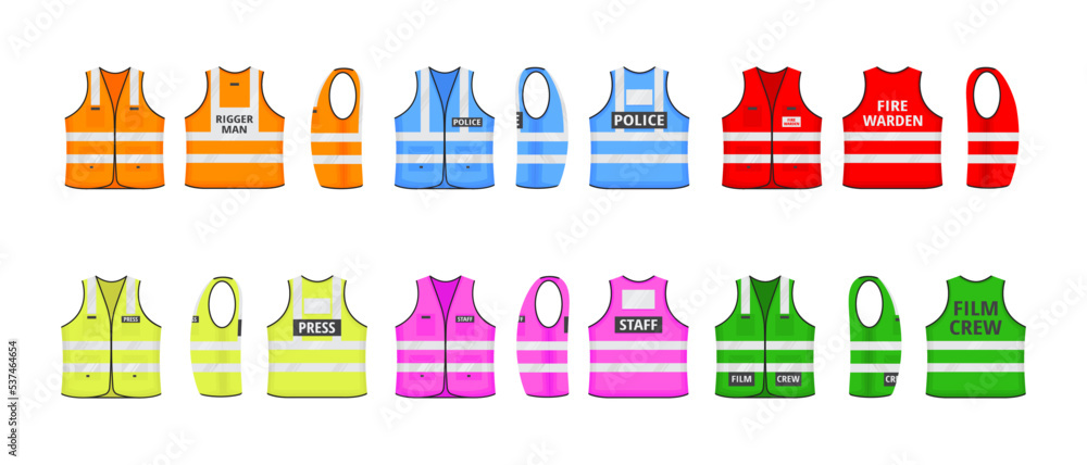 Safety reflective vest with label flat style design vector illustration ...