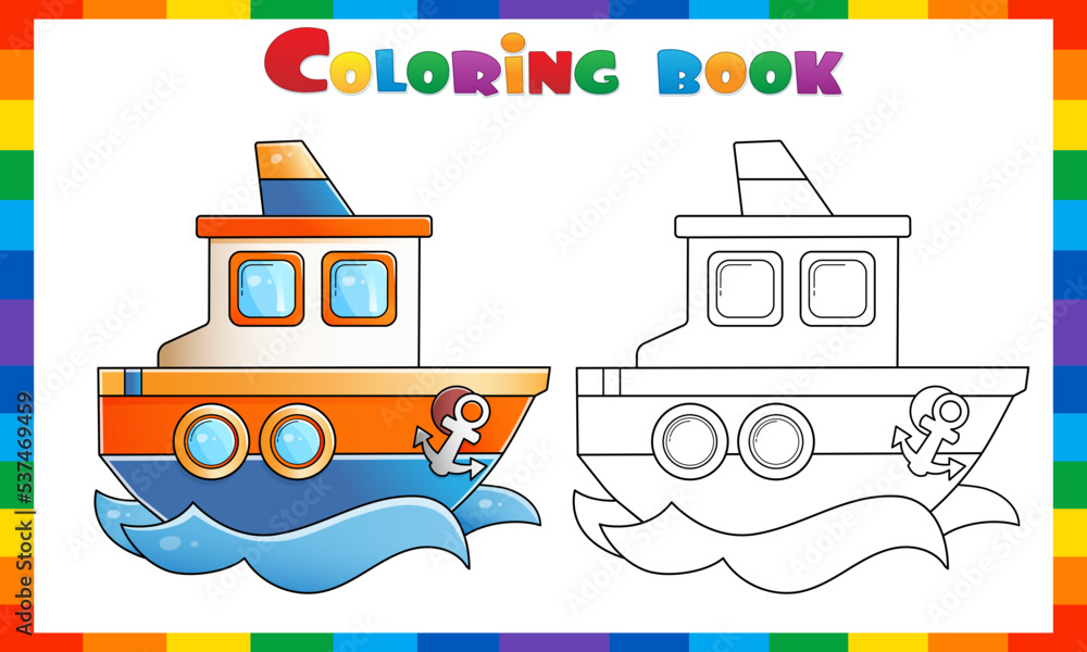 Coloring Page Outline Of cartoon ship or steamer. Images of transport ...
