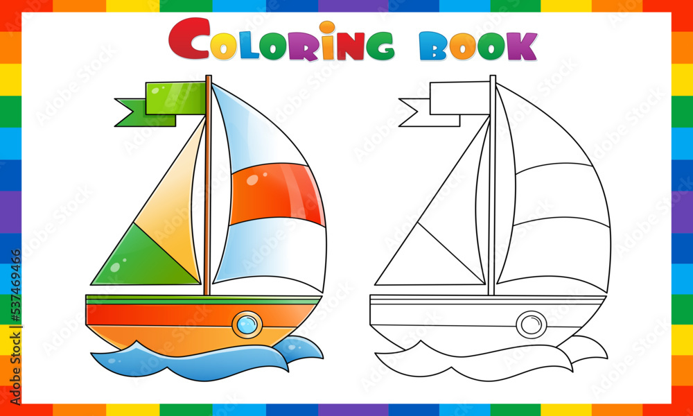 Coloring Page Outline Of cartoon sail ship. Images of transport for ...