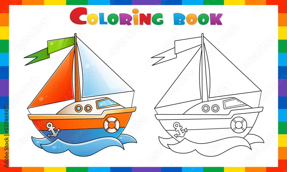 Coloring Page Outline Of cartoon sail ship. Images of transport for ...