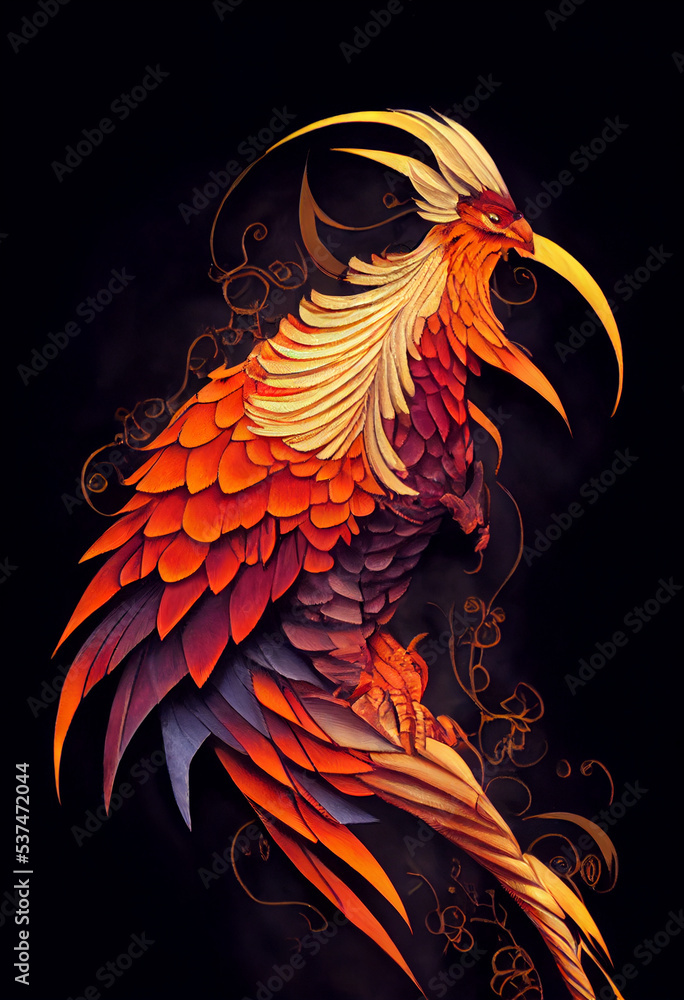 Concept art illustration of fantasy phoenix fire bird Stock ...