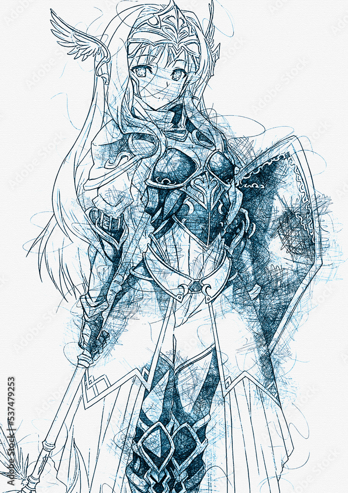 WOMAN HERO ANIME SKETCH ILLUSTRATION POSTER IMAGE Stock Illustration ...