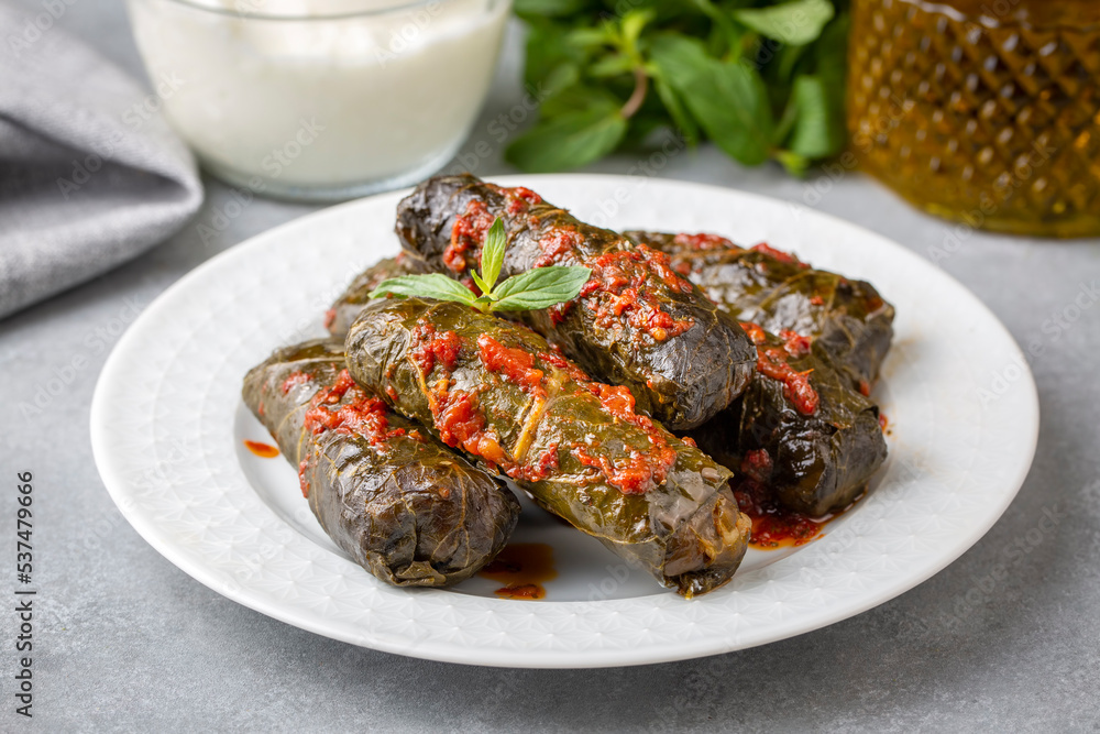 Stuffed collard greens with boiled leaves, traditonal turkish black sea ...