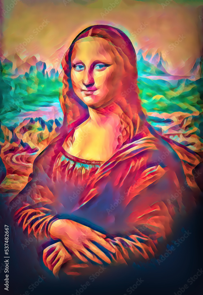 reproduction of Mona Lisa by Leonardo da Vinci. Painting effect. Stock ...