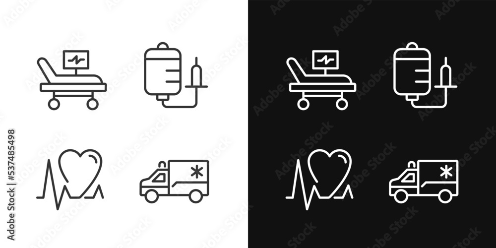 Emergency procedures pixel perfect linear icons set for dark, light ...