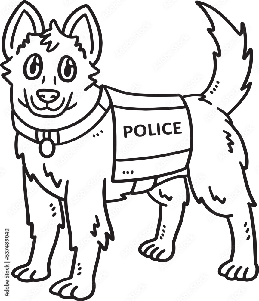 Police Dog Isolated Coloring Page for Kids Stock Vector | Adobe Stock