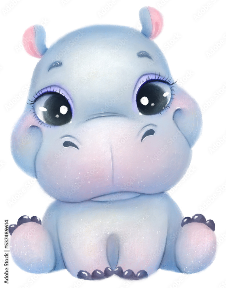 Transparent illustration of a cute cartoon hippo. Cute animals. PNG ...