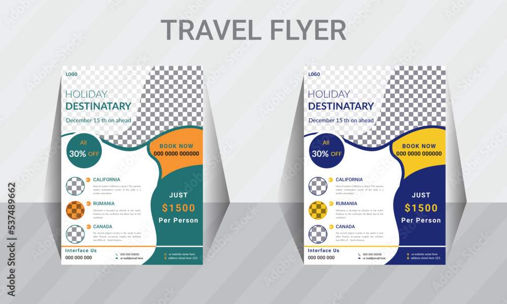 Travel Tourist flyer design template, vector traveling advertisement ...