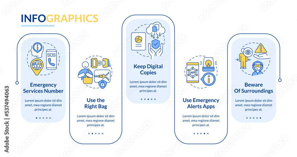 Travel safety tips rectangle infographic template. Trip security. Data ...