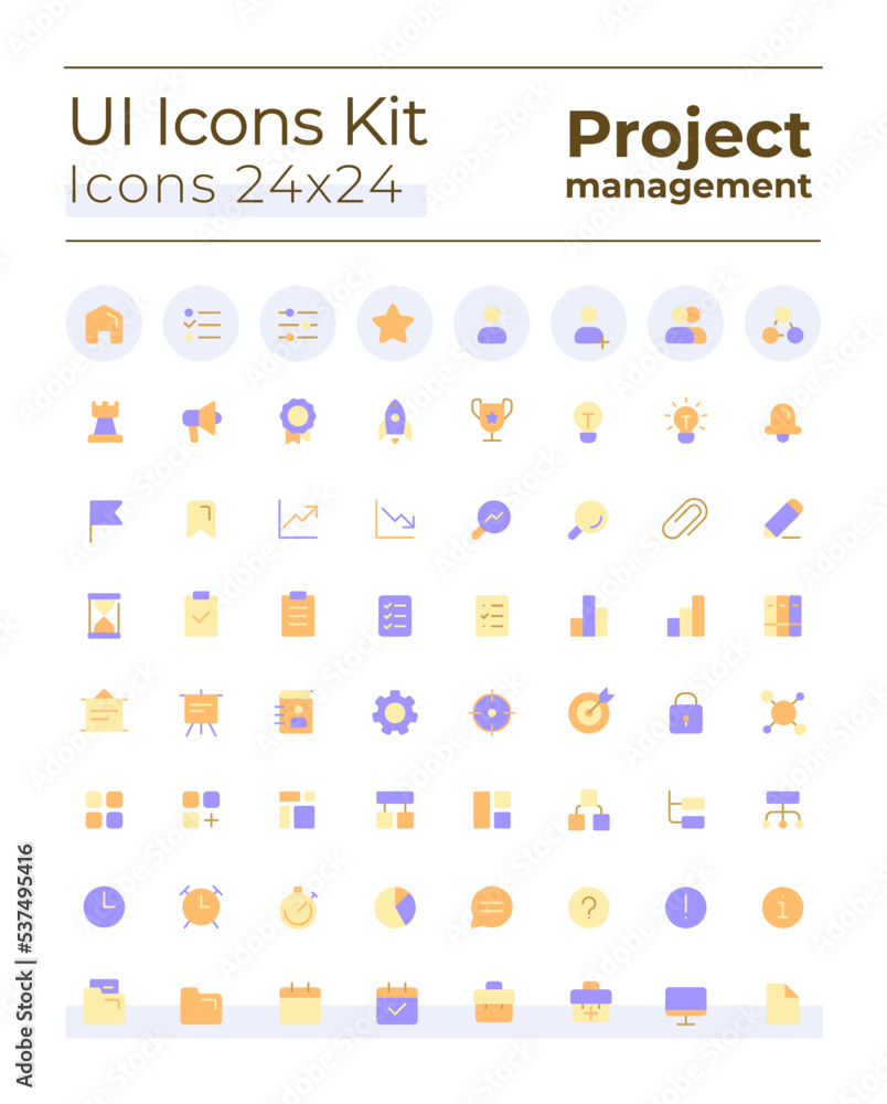 Project management pixel perfect flat gradient color ui icons kit. Task ...