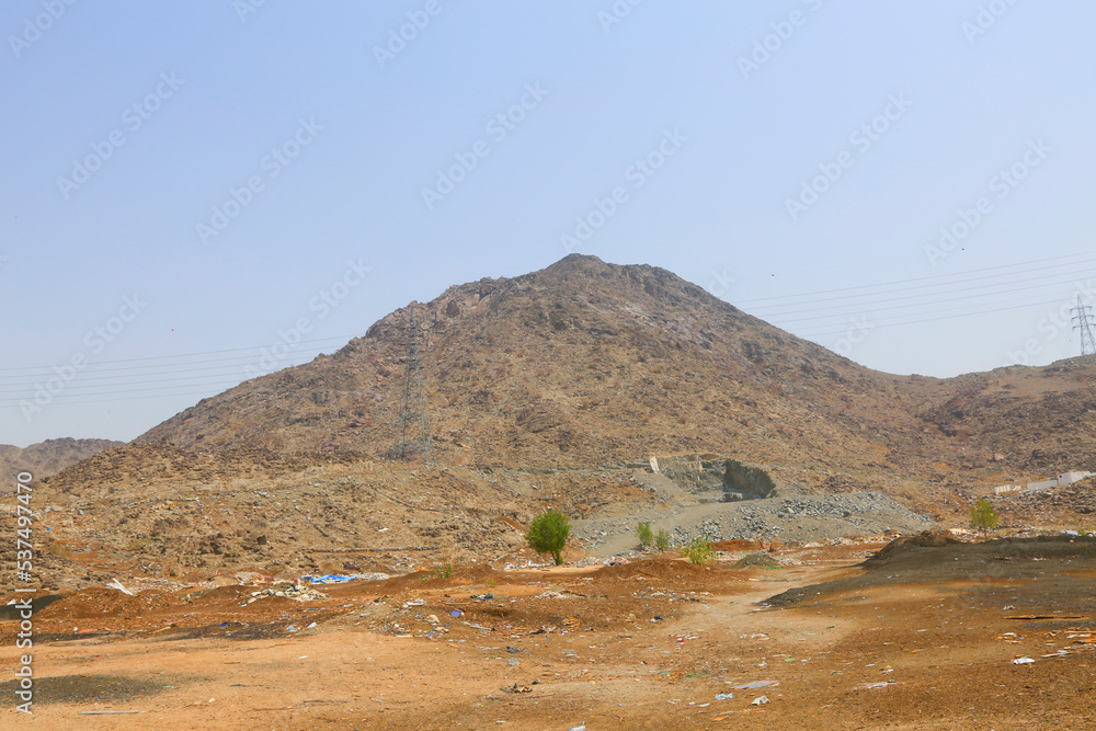 Muslims at Mount Arafat (or Jabal Rahmah) in Saudi Arabia. This is the ...