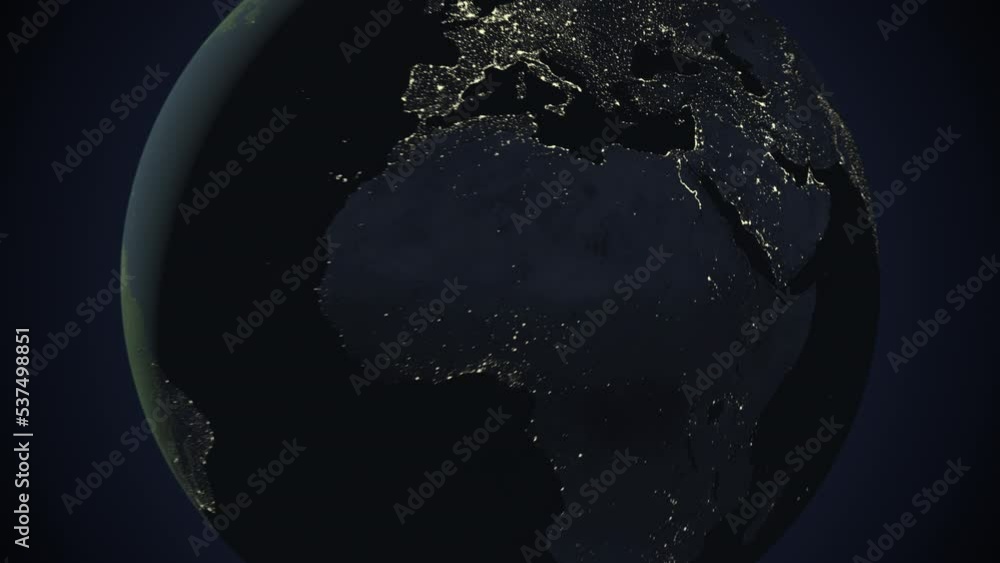 Seamless looping animation of the earth at night zooming in to the 3d ...