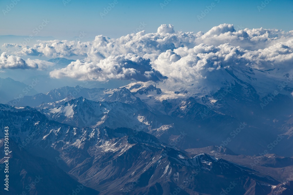 Andes Mountains (Cordillera de los Andes) viewed from an airplane ...