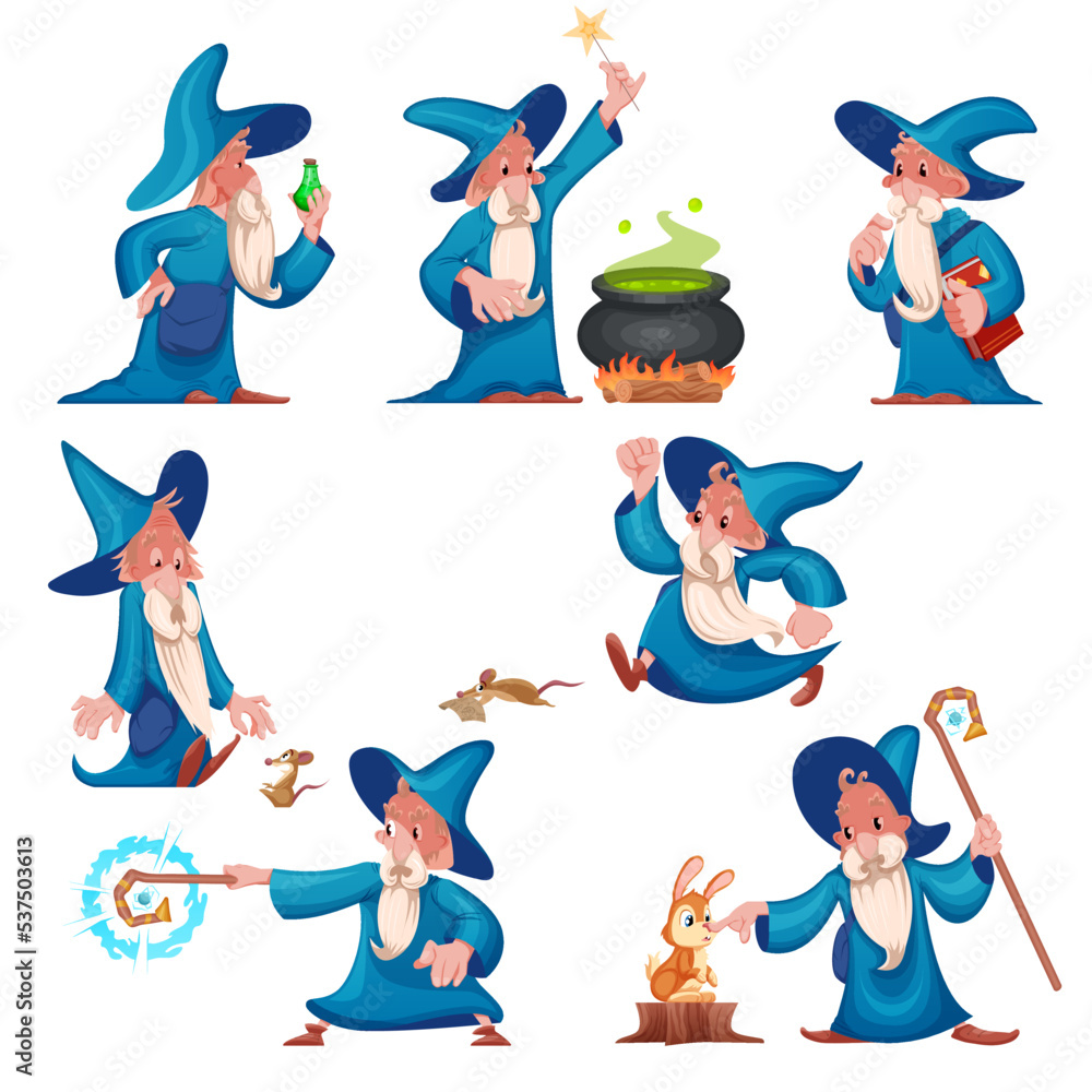 Vector drawing by hand Illustration of a set of a wizard isolated on a ...
