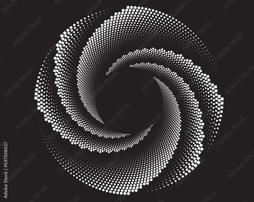 Dotted, dots, speckles abstract concentric circle. Spiral, swirl, twirl ...