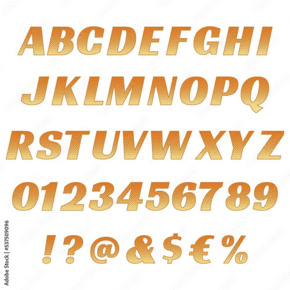 Halftone dot alphabet. Pop art dotted font. Comic style letters. Vector ...