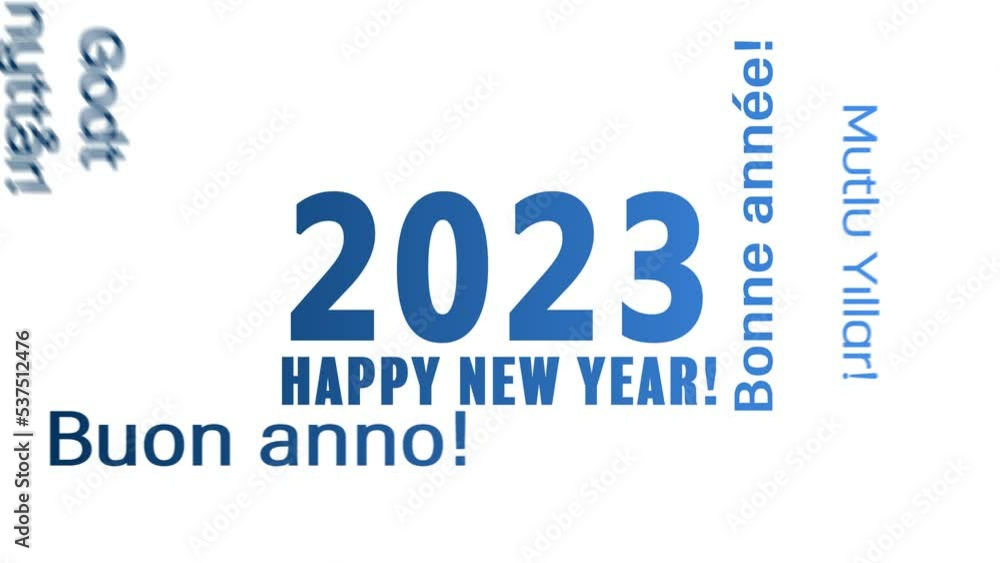 Video animation of a word cloud with the message happy new year in blue ...