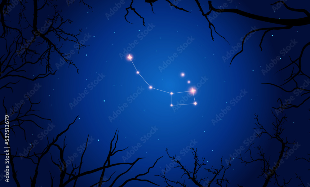 Сonstellation of Ursa minor. Stars on the blue night sky with ...