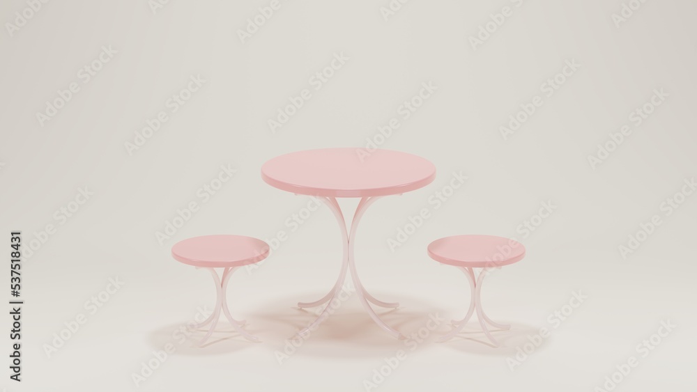 Round pastel modern minimal table set with chairs. mock up minimal ...