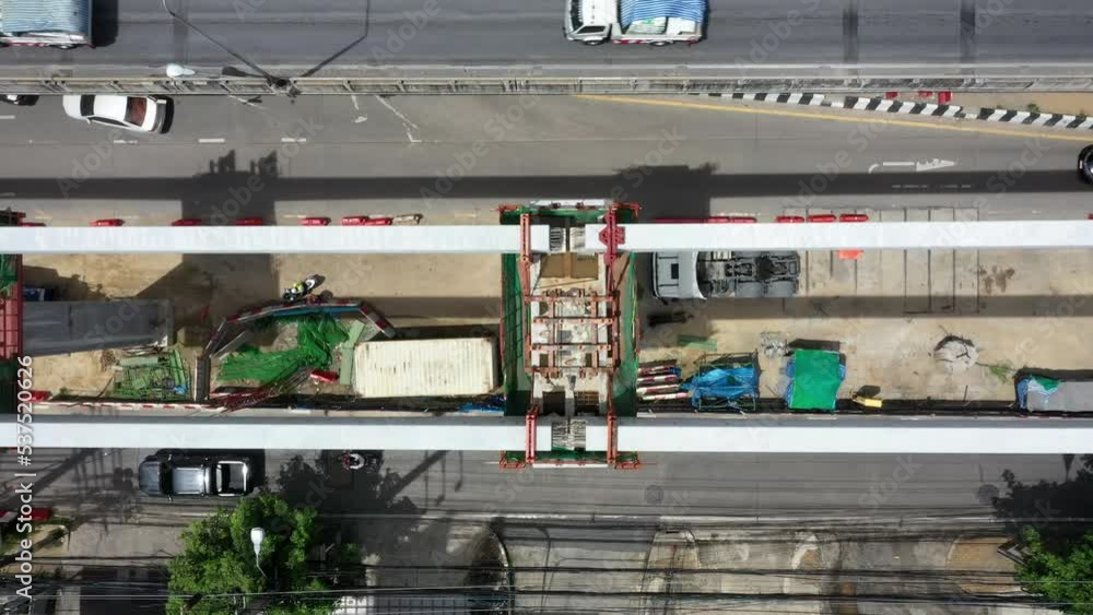 Bangkok urban Mass Transit Project (Pink Line Monorail). Aerial top ...
