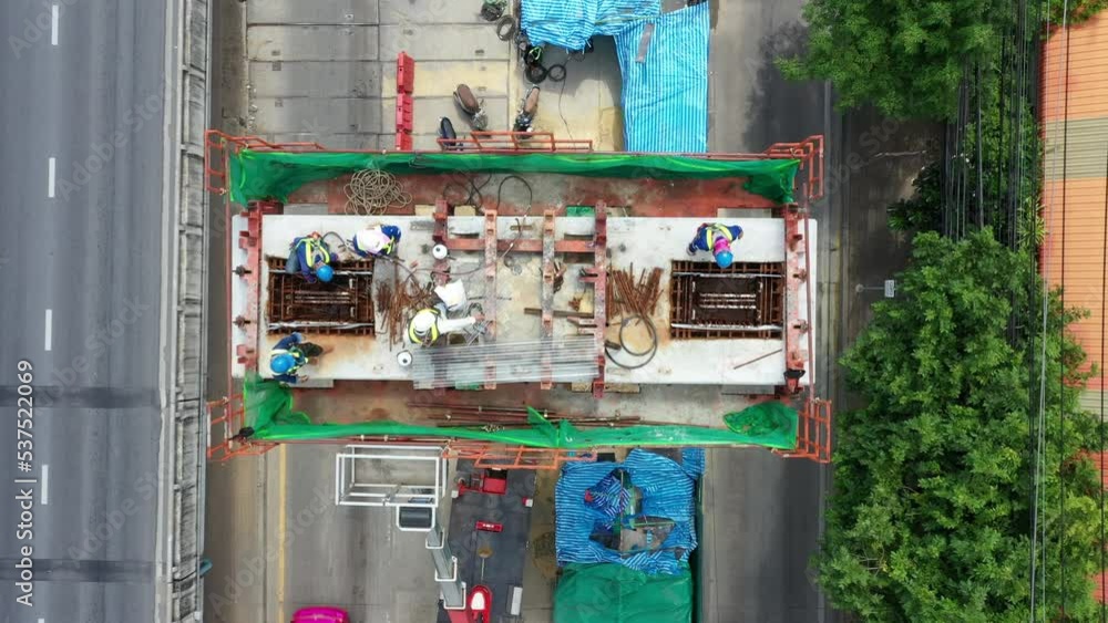 Bangkok urban Mass Transit Project (Pink Line Monorail). Aerial top ...