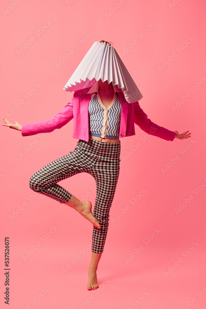 Weird people concept. Creative portrait of young girl in avant-garde ...