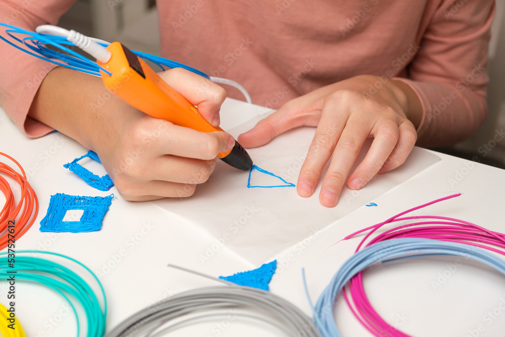 Teen Girl Using 3d Pen. Printing with Colored Plastic Wire Filament ...