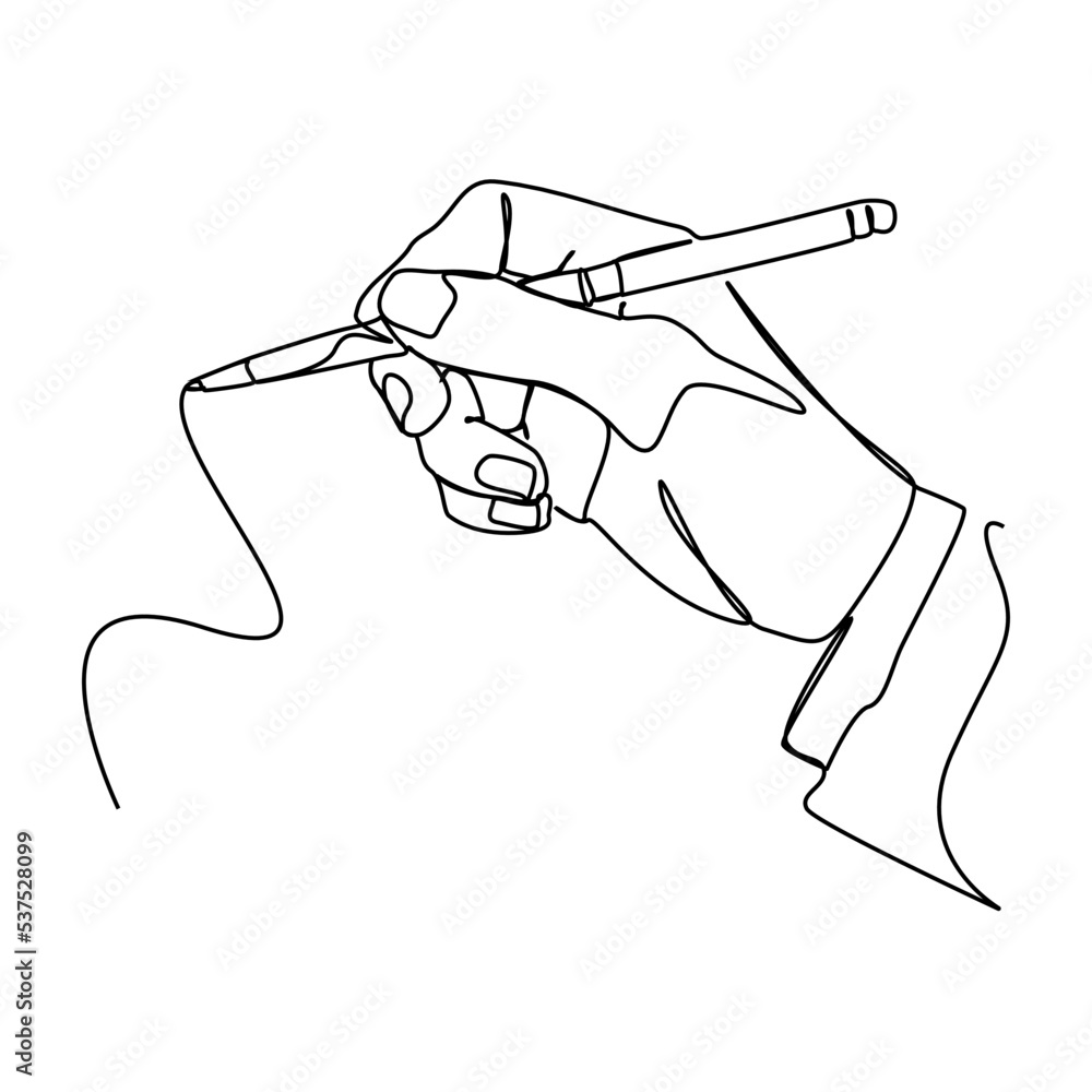 Continuous line Hand drawn line Holding a pen and pencil Stock Vector ...