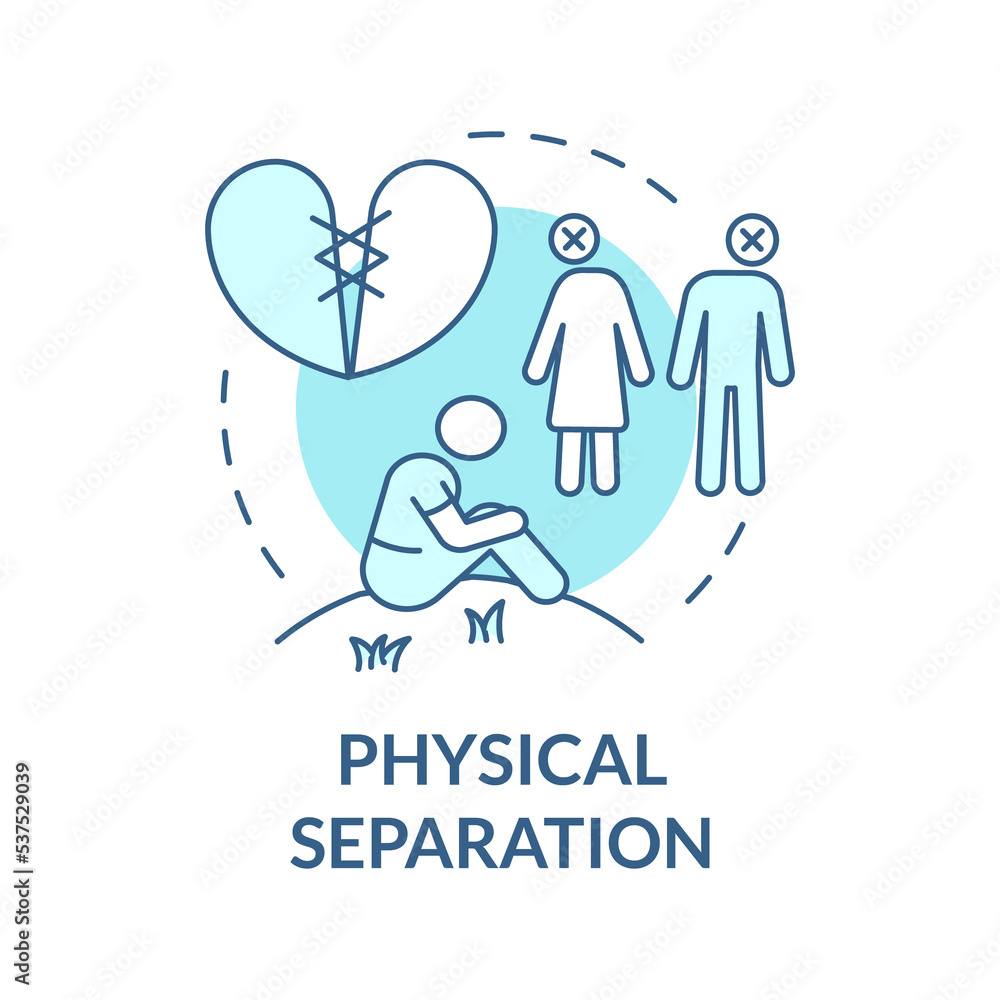 Physical separation turquoise concept icon. Relationship breakdown ...