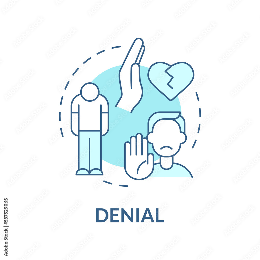 Denial turquoise concept icon. Relationship ending. Separation stage ...