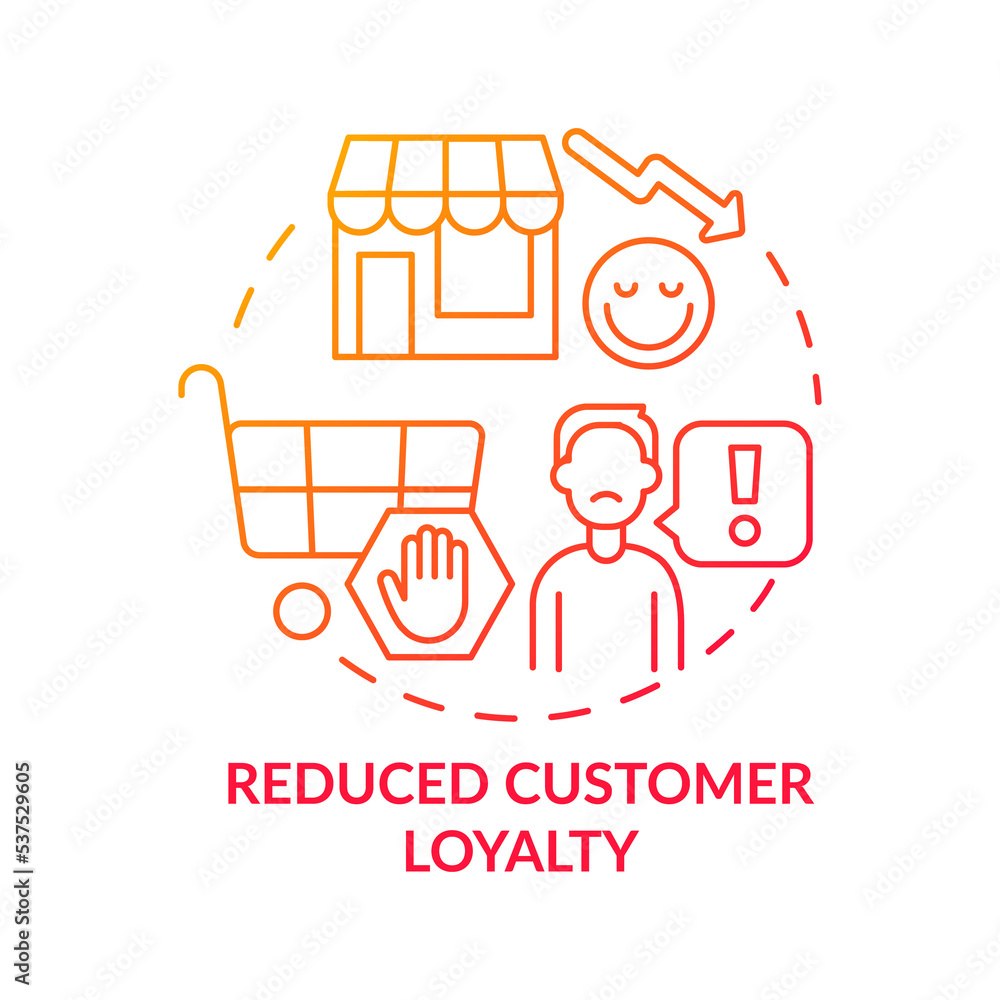 Reduced customer loyalty red gradient concept icon. Managing consumer ...
