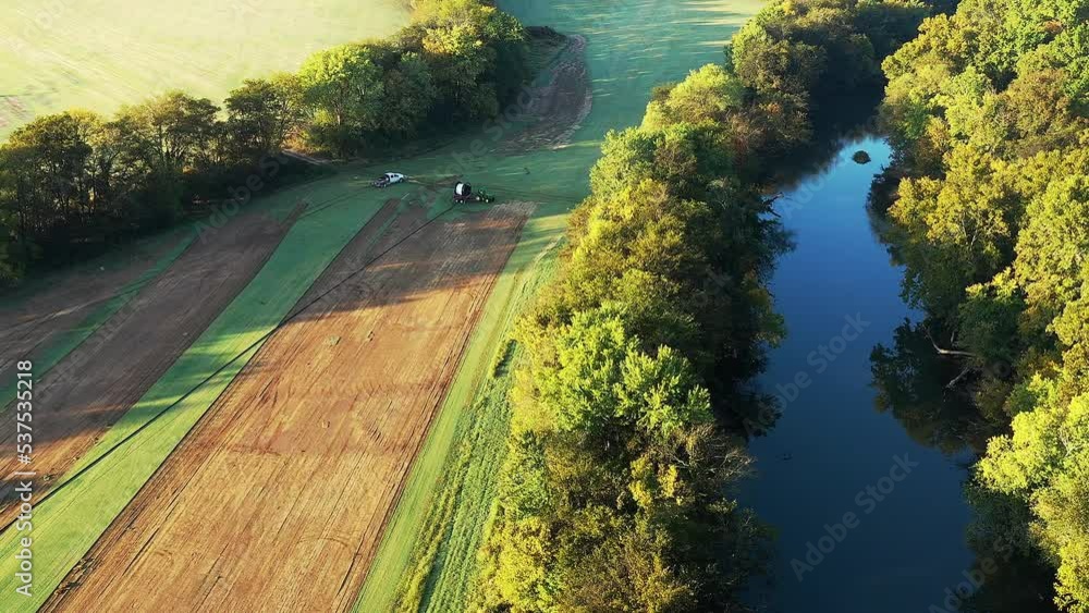 Aerial view of a turf farm with a irrigation system the sod for lawns ...