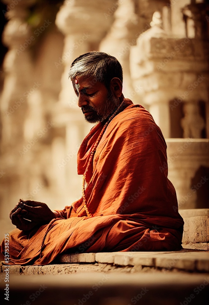 An old Buddhist monk dressed as a monk. Meditating Buddhist monk ...